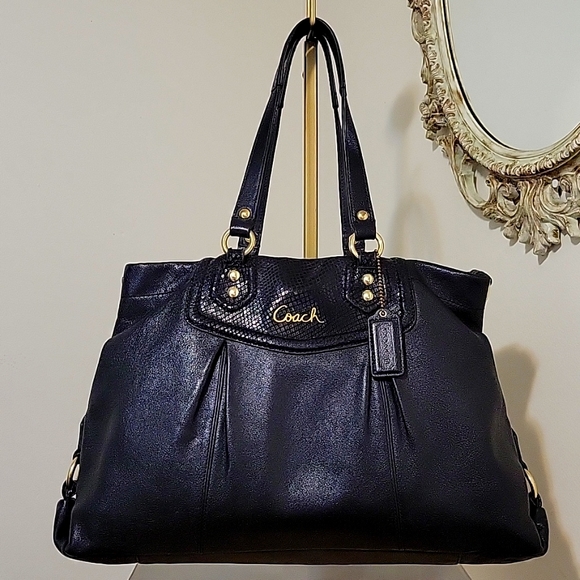 Coach | Bags | Coach Ashley Python Embossed Detail Black Leather ...
